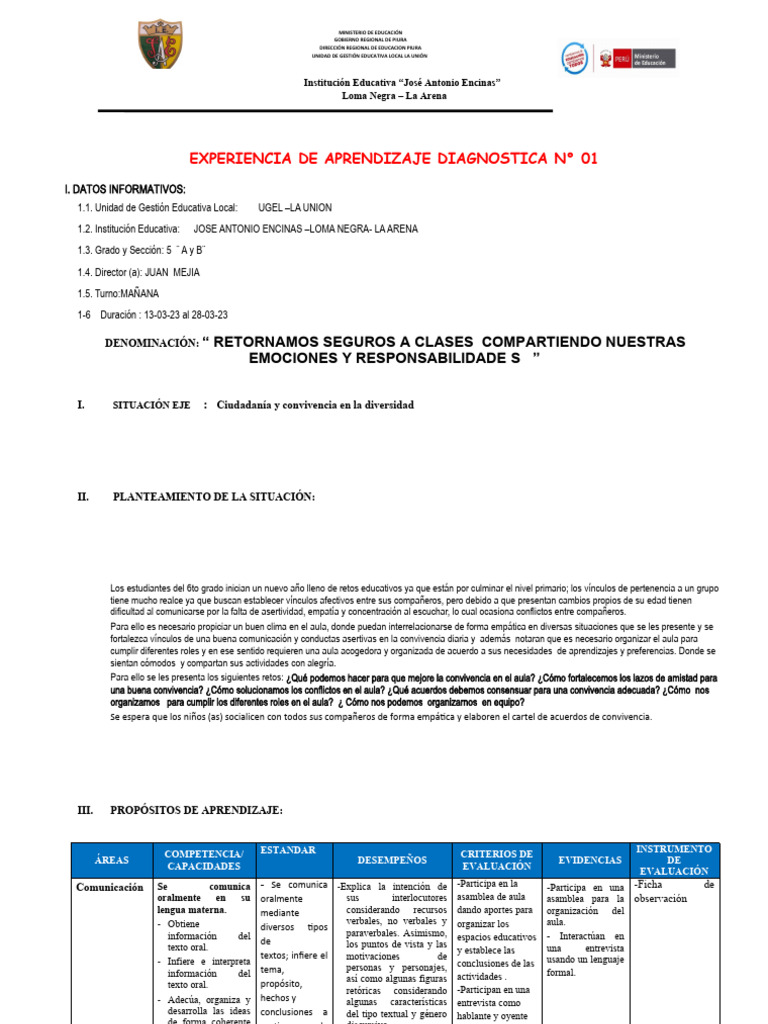 EXPERIENCIA DE APRENDIZAJE 5° A y 5° B | PDF | Geometría | Evaluación