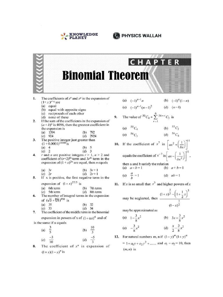Binomial Theorem Homework | PDF