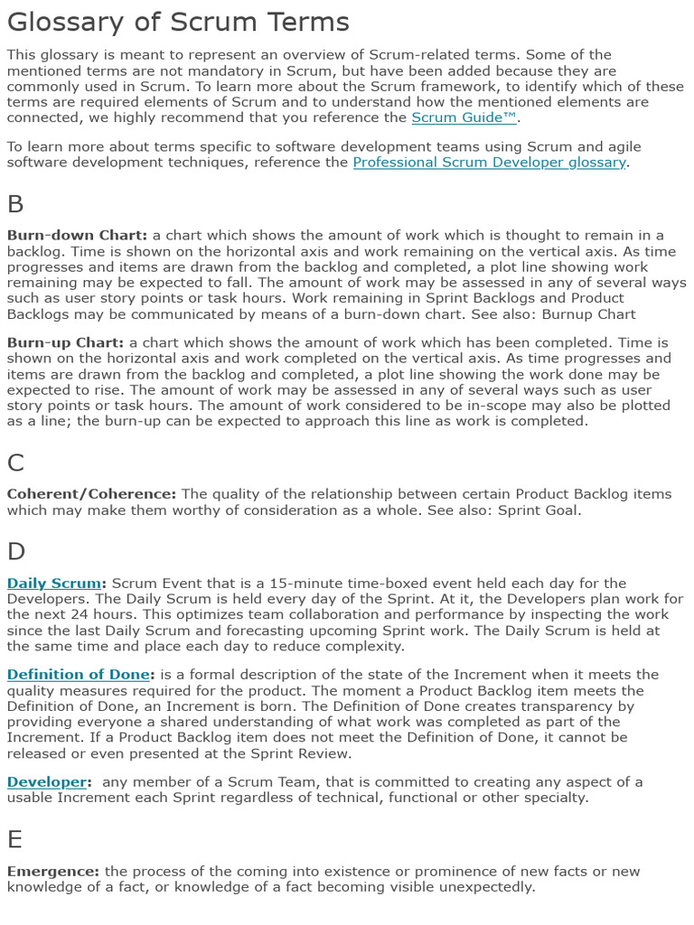 Scrum Glossary | PDF | Scrum (Software Development)