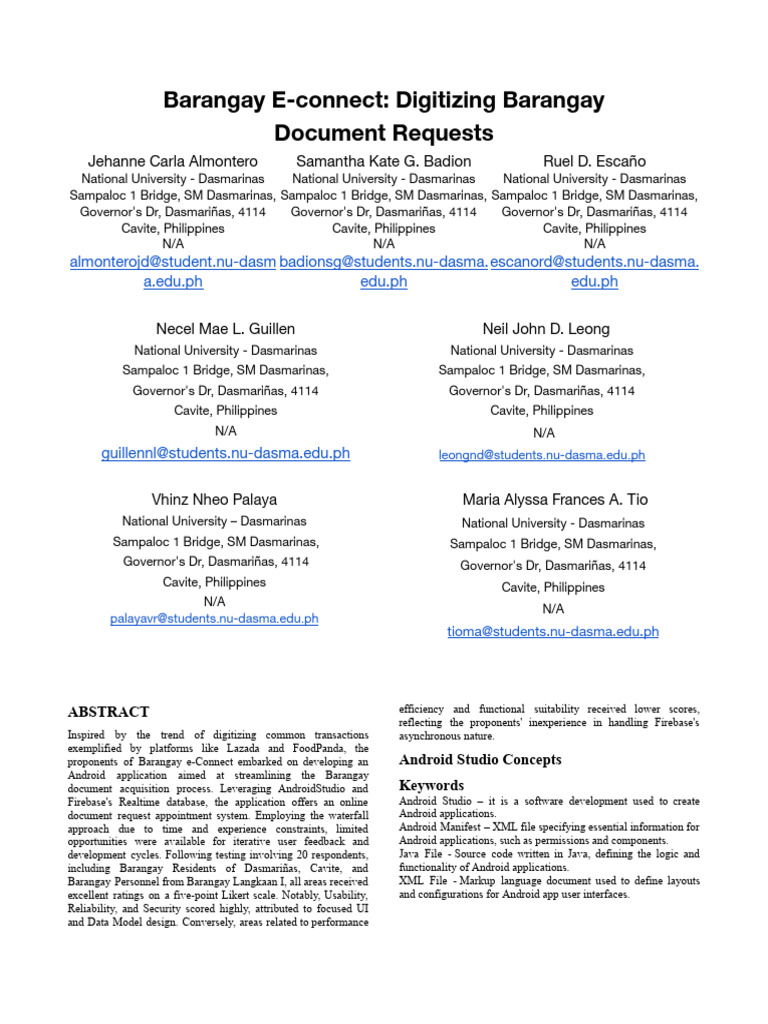 Barangay E Connect - Digitizing Barangay Document Requests 1 | PDF | Android (Operating System ...