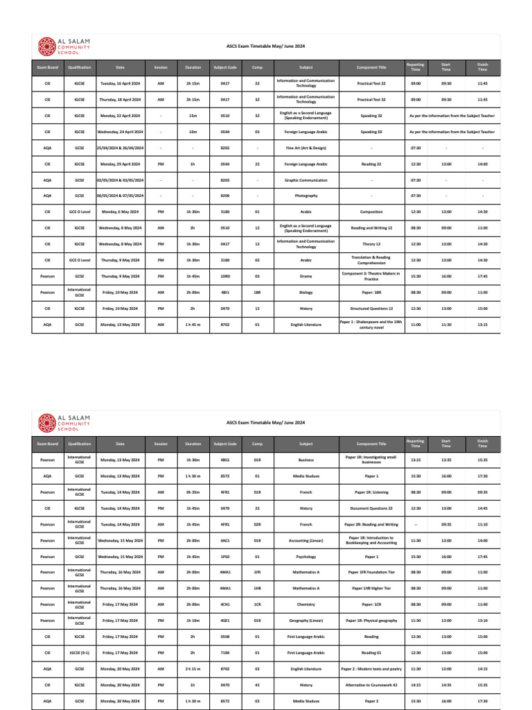 Centre Timetable IGCSE - May_ Jun 24 | PDF | Qualifications | Student Assessment And Evaluation