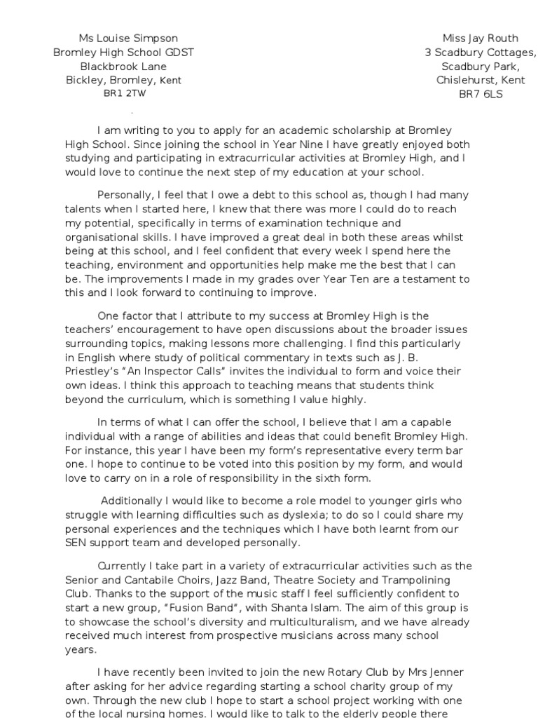 Sixth Form Scholarship Letter | PDF | Cognition | Learning