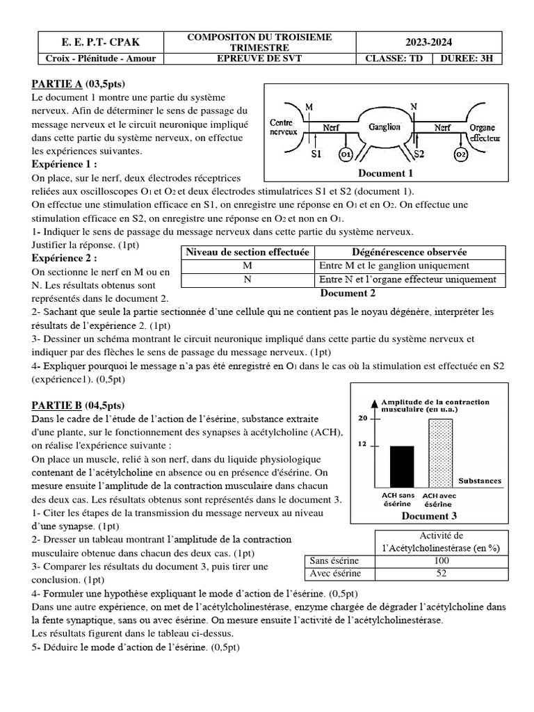Compo 3è Trim TD 2024 Pro 2 | PDF | Acétylcholine | Synapse
