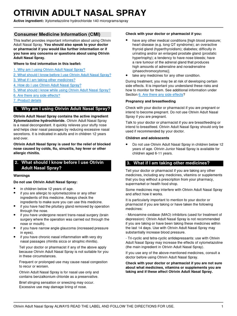Otrivin CMI | PDF | Allergy | Medicine