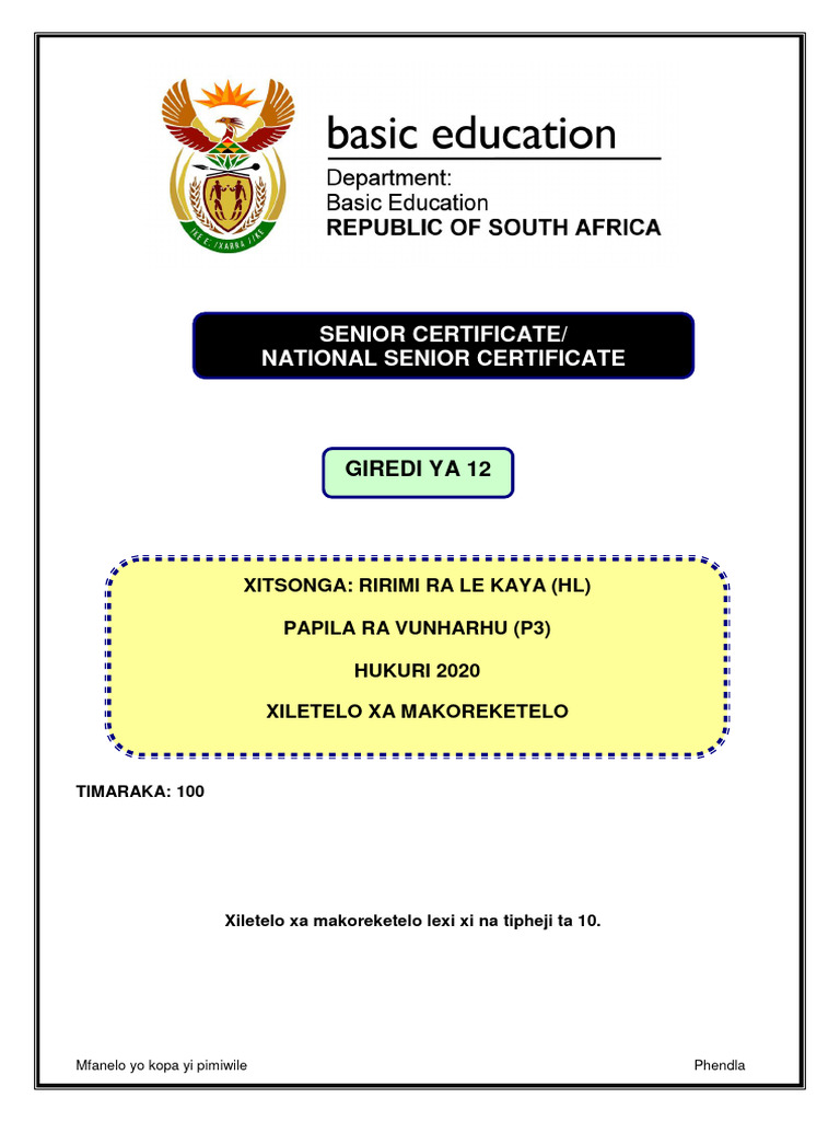 Xitsonga HL P3 Nov 2020 Memo | PDF | Foreign Language Studies