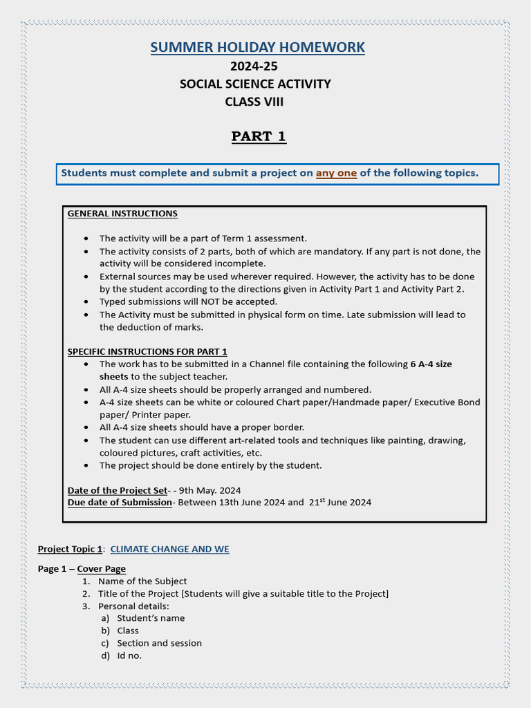 2024-25 Social Science Activity (Part 1) | PDF | Paper