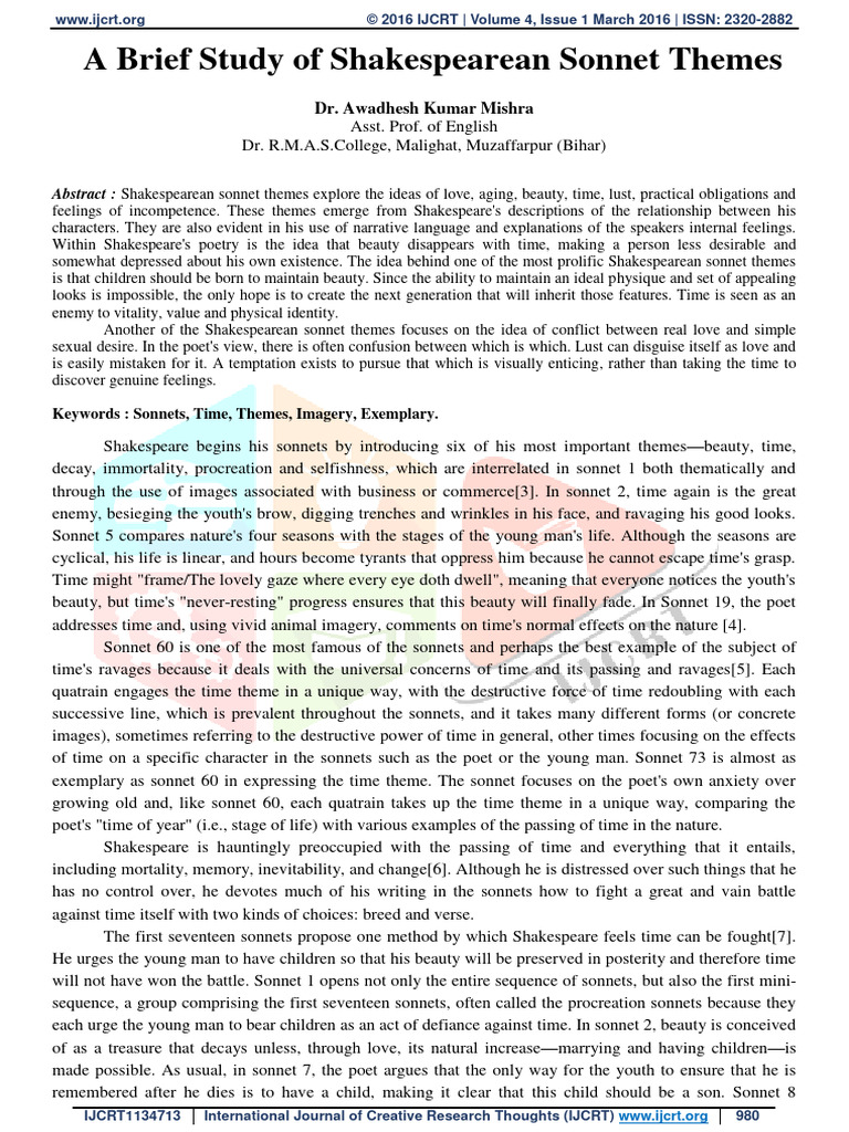 Exploring Themes in Shakespeare's Sonnets | PDF | Shakespeare's Sonnets ...