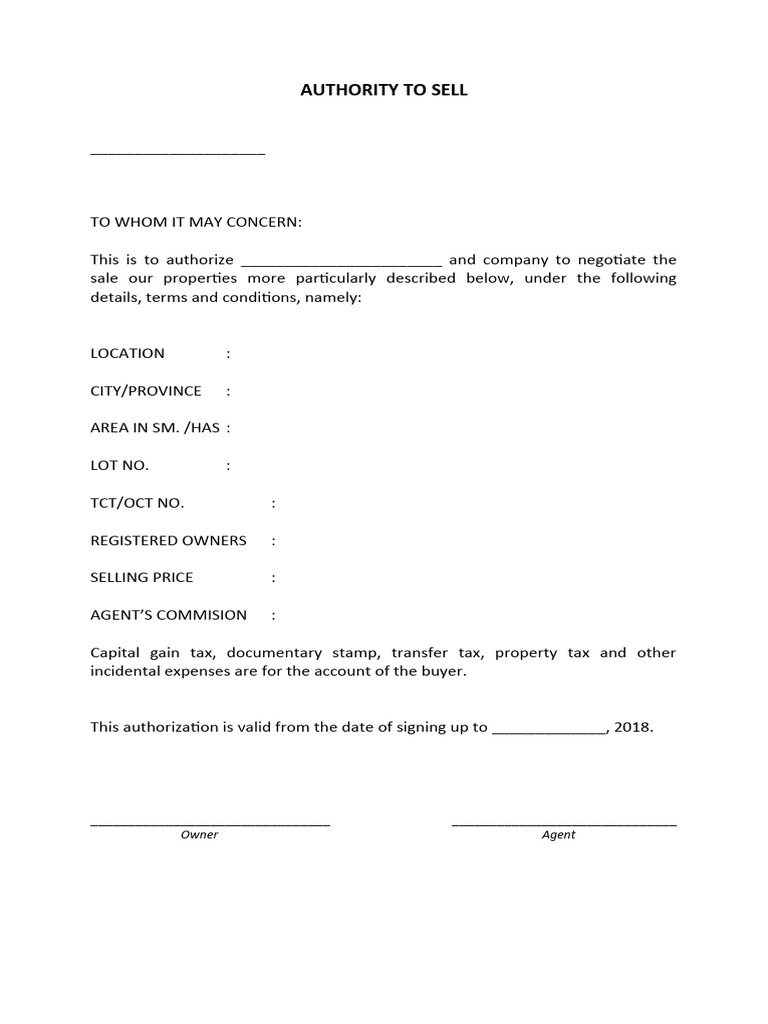 Property Sale Authorization Document | PDF