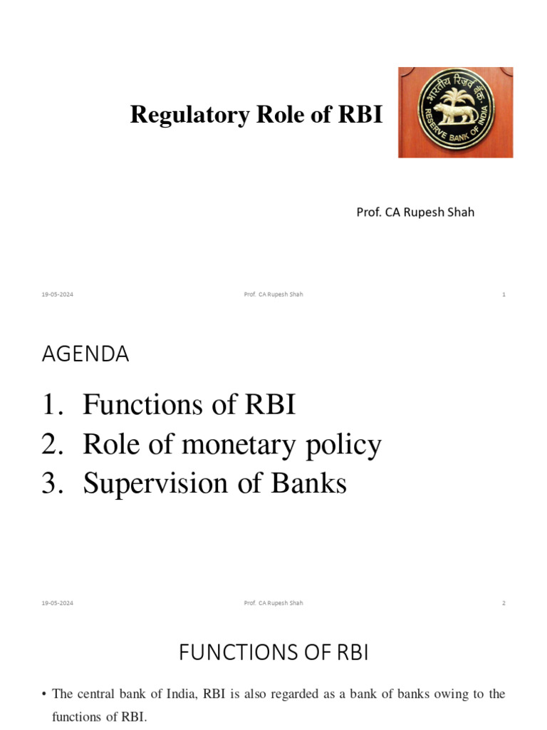 Regulatory Role of RBI | PDF | Reserve Bank Of India | Monetary Policy