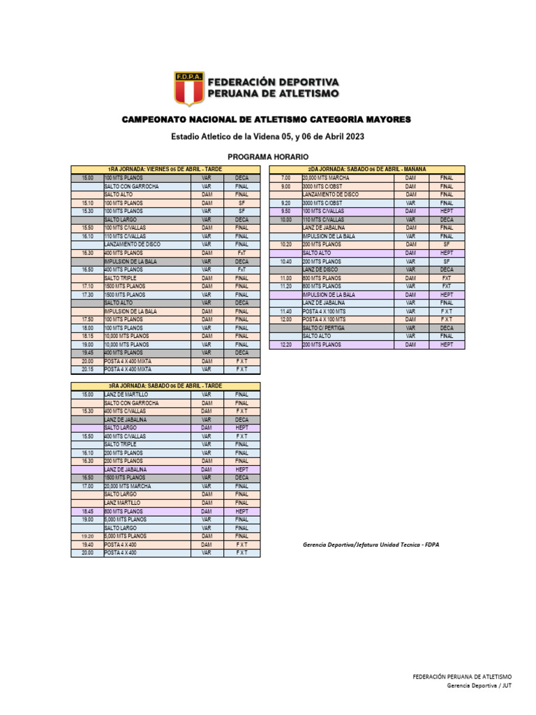 Programa Horario Nacional May 2024 | PDF | Deporte del atletismo | Juegos de habilidad física