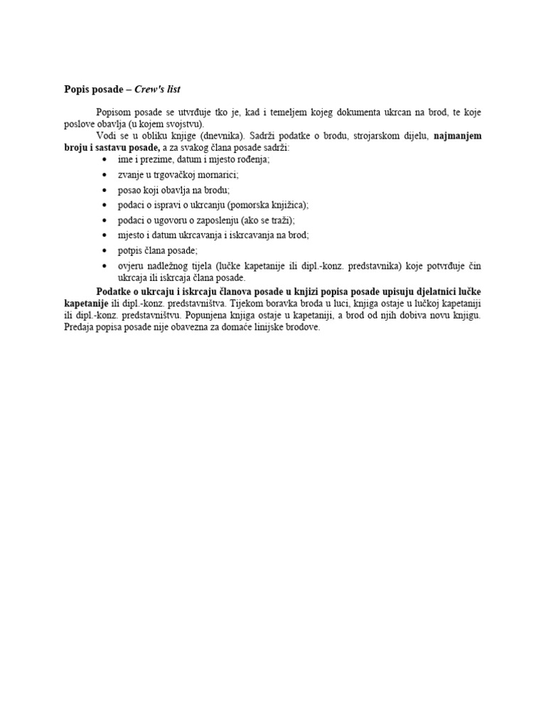 Popis Posade. Popis Putnika | PDF