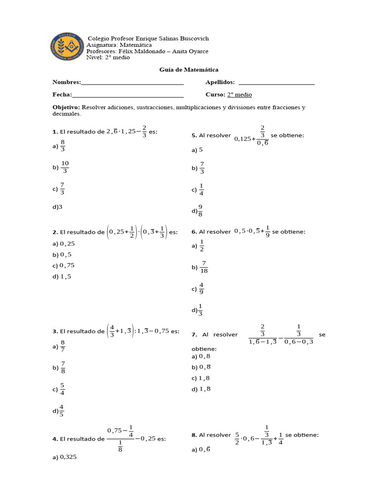 Guia 1 Operatoria Numeros Racionales | PDF | Matemáticas