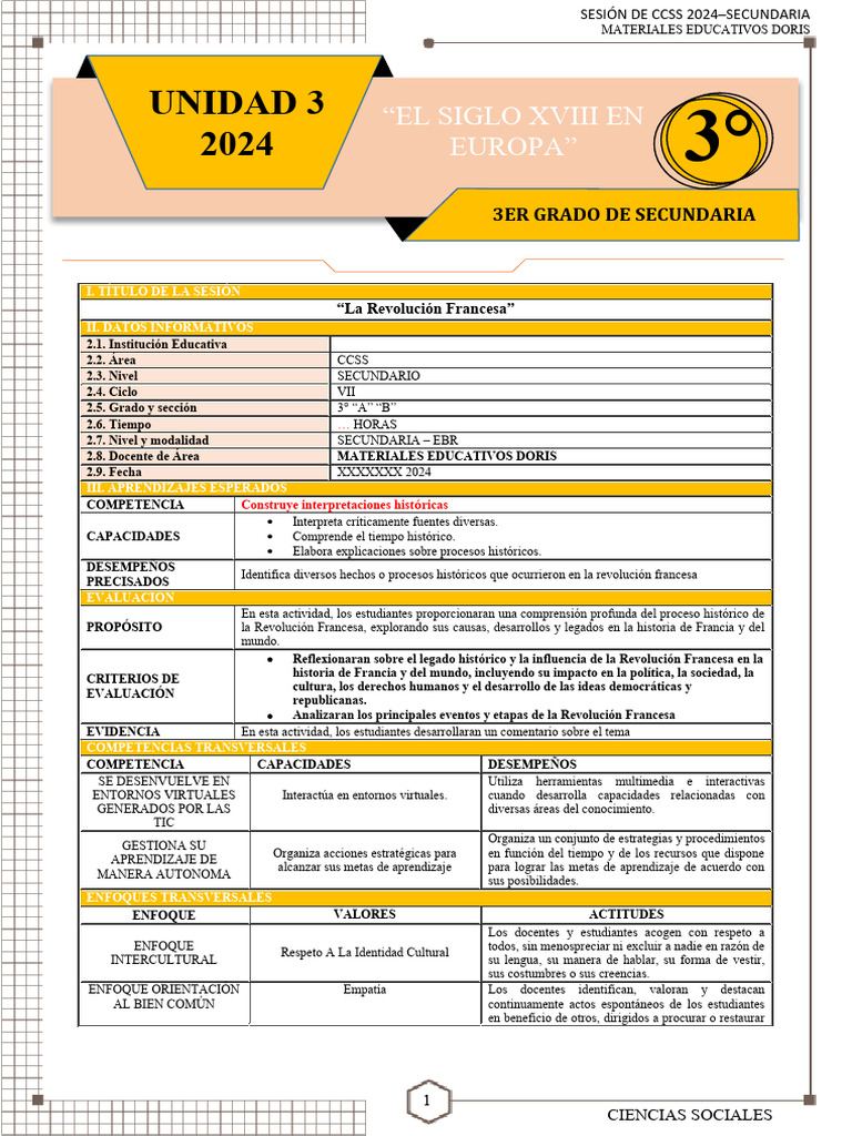 3º Sesiones Sem 2 Uni 3 - CCSS 2024 | PDF | Maestros | Enseñando