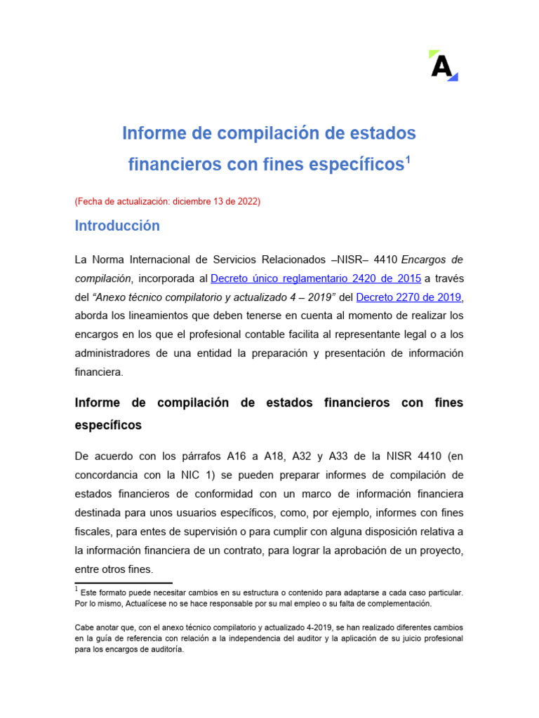 16 Informe de compilación de estados financieros con fines específicos | Descargar gratis PDF ...
