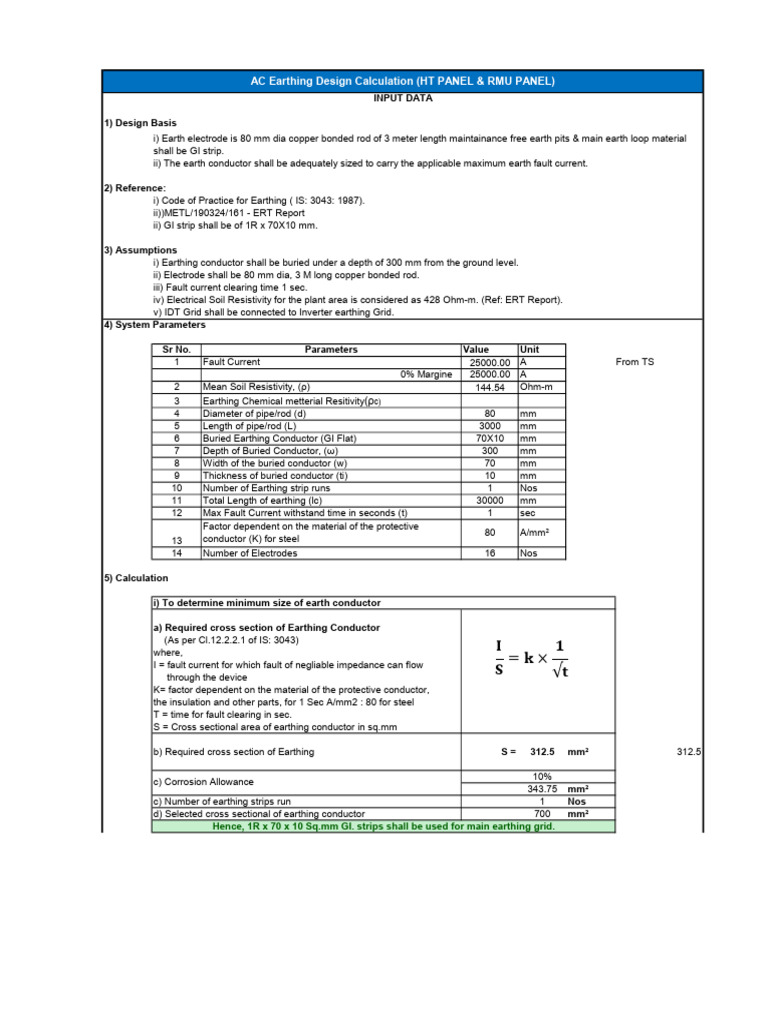 Earthing Calculation Pdf Electrical Conductor Electrical Resistivity And Conductivity