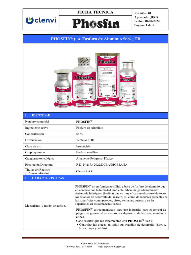 PHOSFIN Ficha Tecnica 2 | PDF | Pesticida | Agua