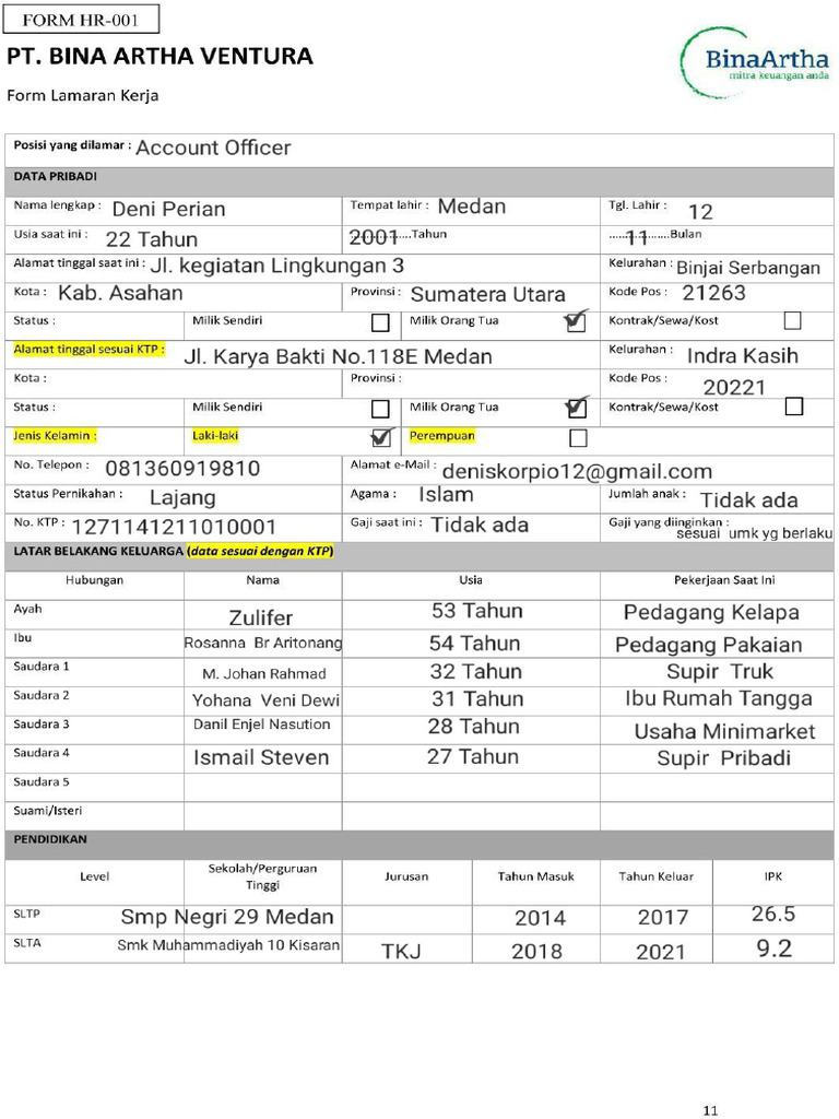 Form HR-001 Deni Perian (2023) - 231205 - 205238 | PDF