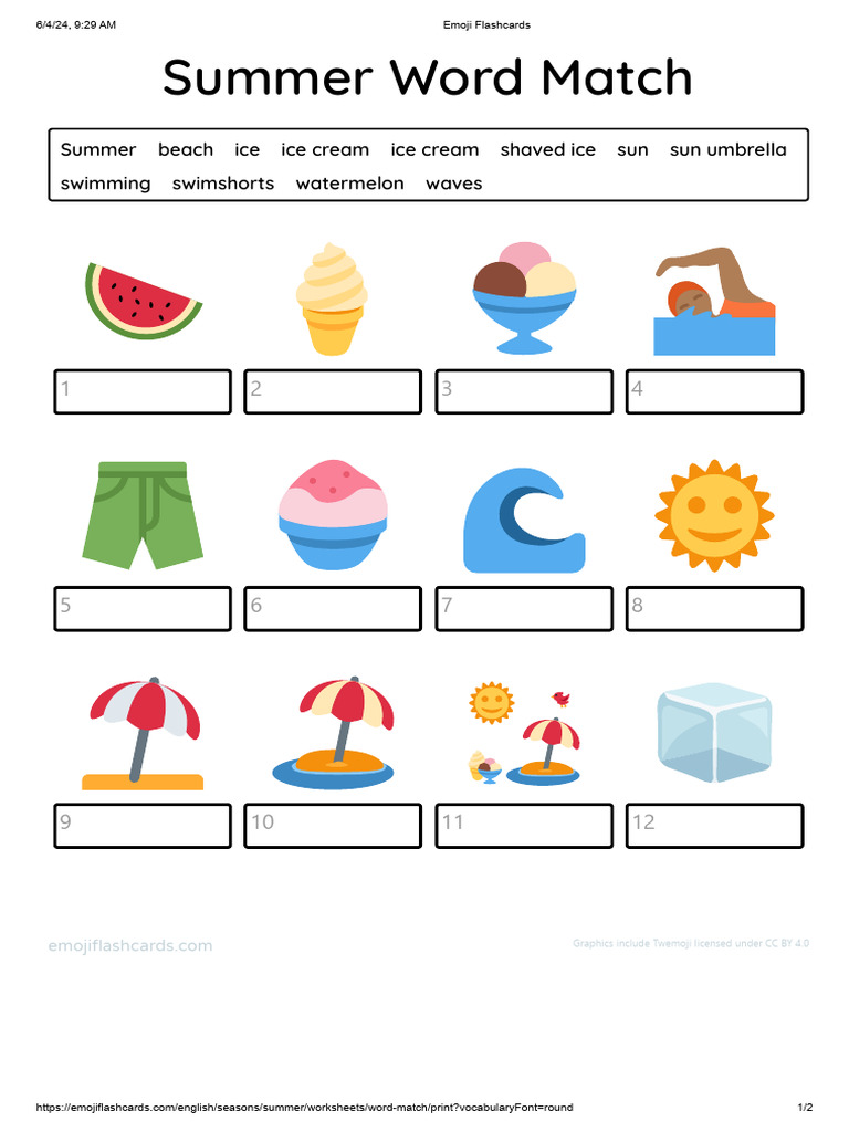 Summer Vocabulary Word Match Game | PDF