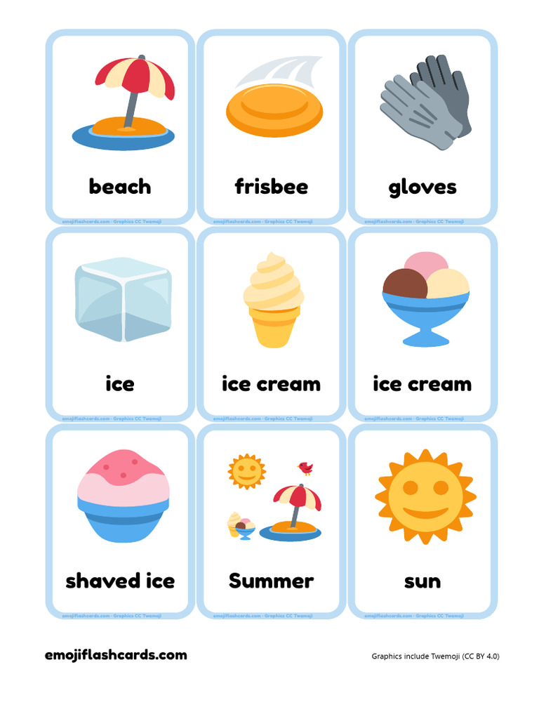 Emoji Flashcards - Seasons - Summer | PDF