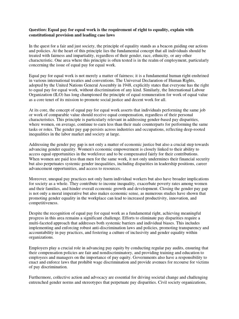 Equal Work With Equal Pay | PDF | Equal Pay For Equal Work | Equal ...