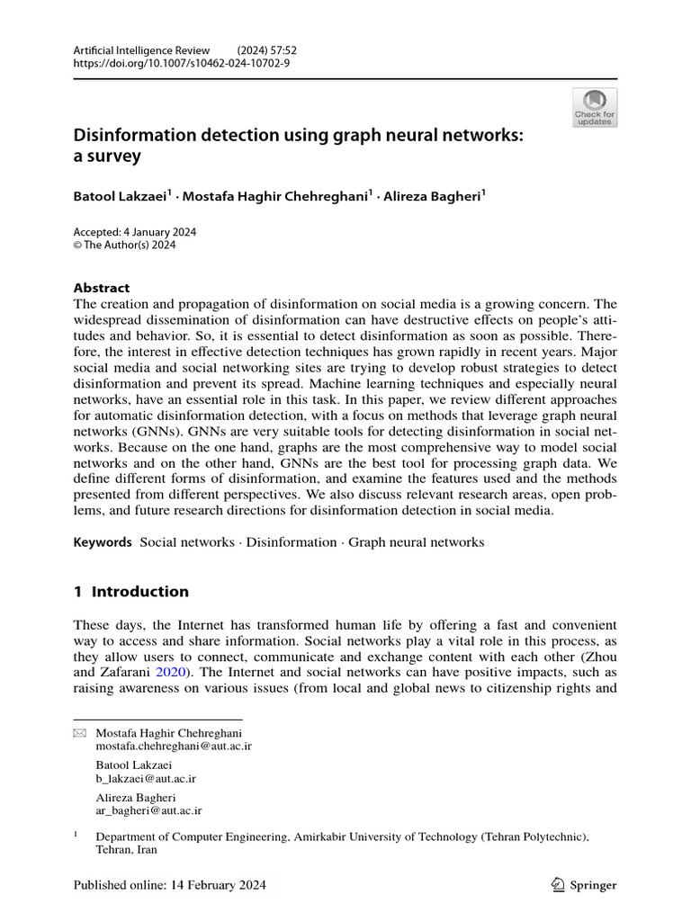 2024 - Disinformation Detection Using Graph Neural Networks | PDF | Computers