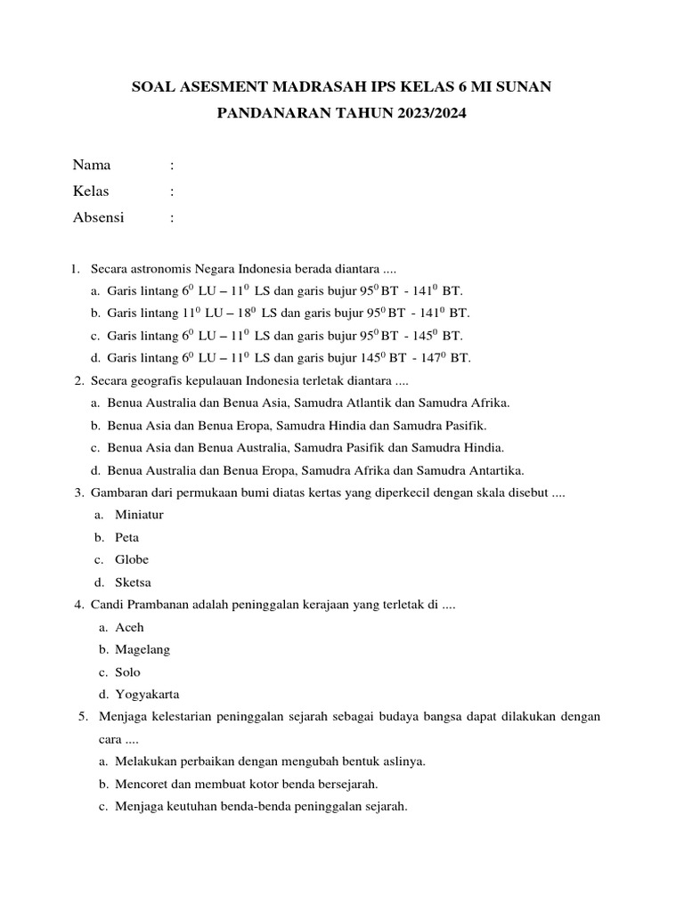 IPS KELAS 6 Asesment Madrasah 2023 | PDF | Ilmu Sosial | Perjalanan