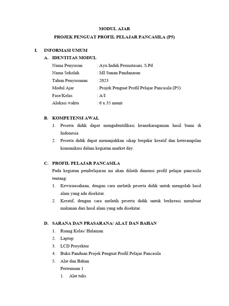 Modul Ajar p5 Market Day | PDF | Karier & Perkembangan