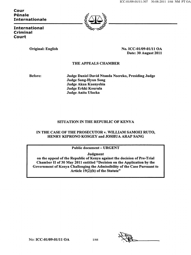 AC - Ruto Kosgey Sang - Admissibility Decision | PDF | International Criminal Court | Prosecutor