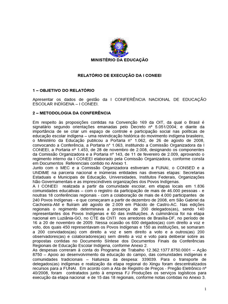 Relatório da I Conferência Indígena | PDF | Brasil | Povos indígenas ...