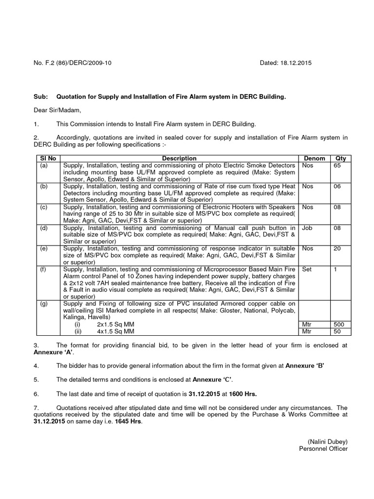 Quotation For Supply and Installation of Fire Alarm System in DERC ...