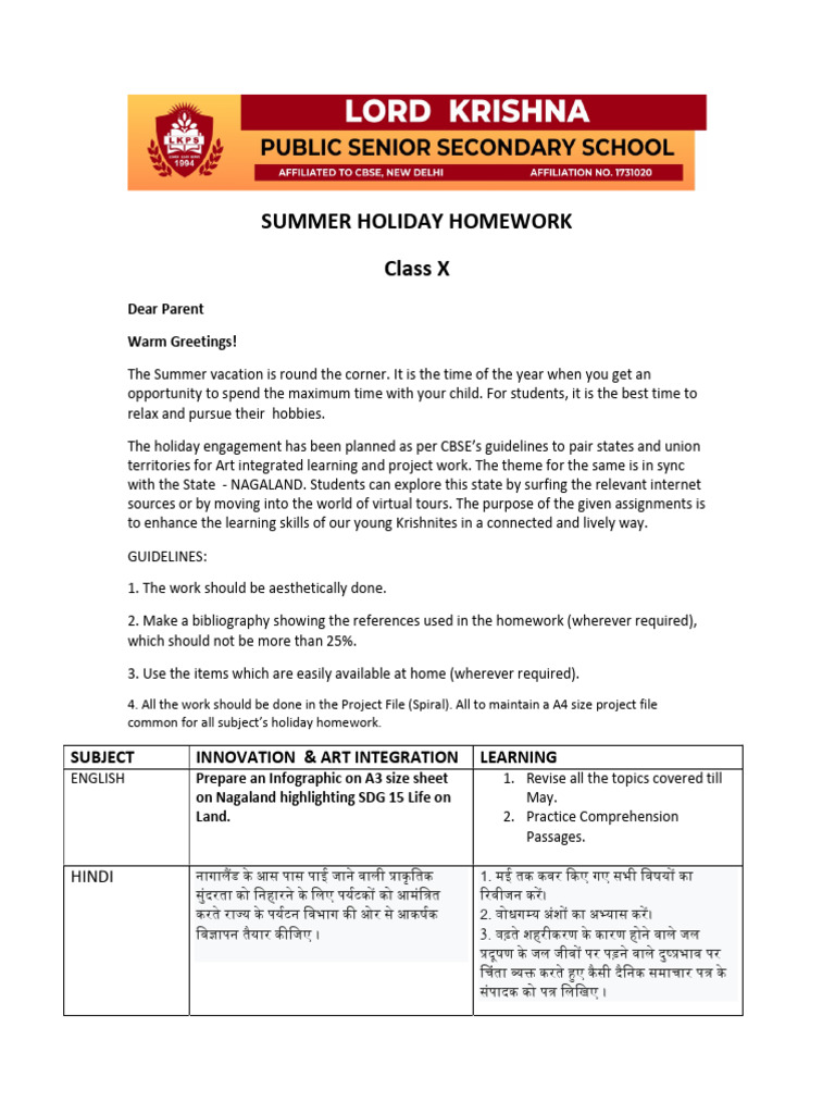 Class x (Holiday Homework) | PDF | Homework