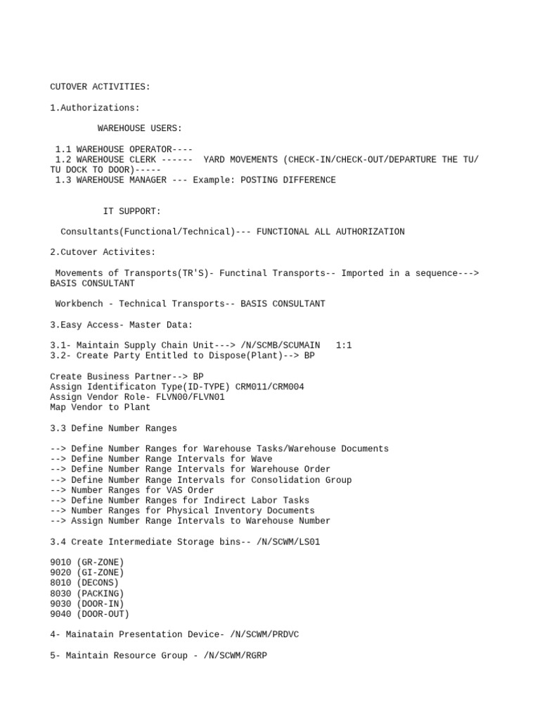 Warehouse Cutover Activities Guide | PDF | Warehouse | Computing