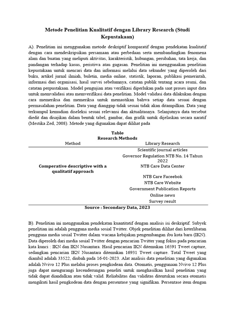 Metode Kualitatif Library Research | PDF