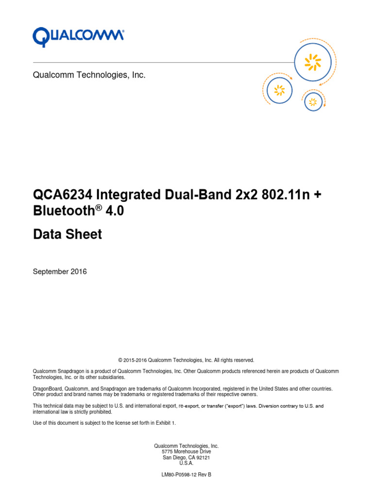 lm80-p0598-12 Qca6234 Datasheet | PDF | Ieee 802.11 | Bluetooth