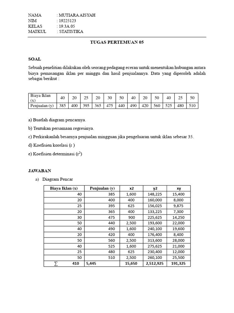 Tugas 05-Statistika-Mutiara Aisyah-19225123 | PDF