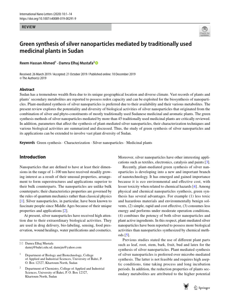 s40089-019-00291-9 | PDF | Nanoparticle | Surface Plasmon Resonance