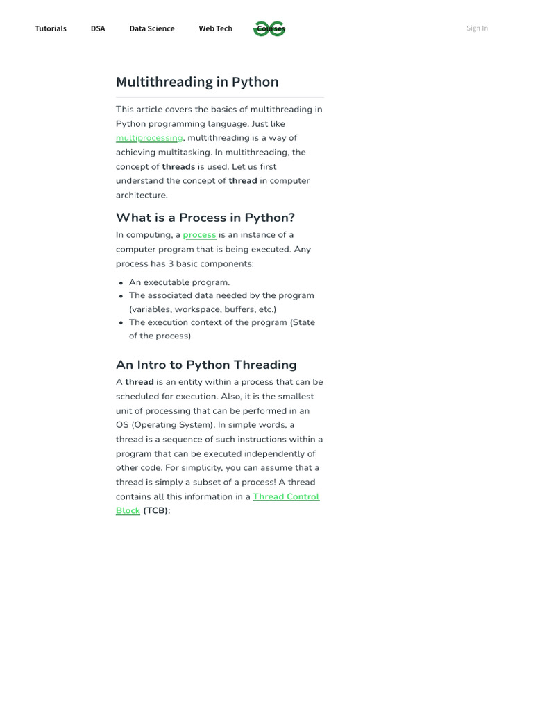 Multithreading in Python - GeeksforGeeks | Download Free PDF | Thread (Computing) | Process ...
