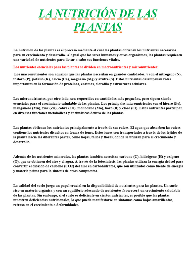 La Nutrición de Las Plantas: Los Nutrientes Esenciales para Las Plantas ...