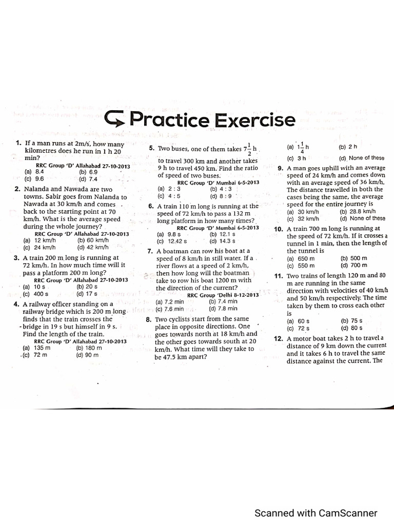 Time Speed Distance Practice Questions | PDF