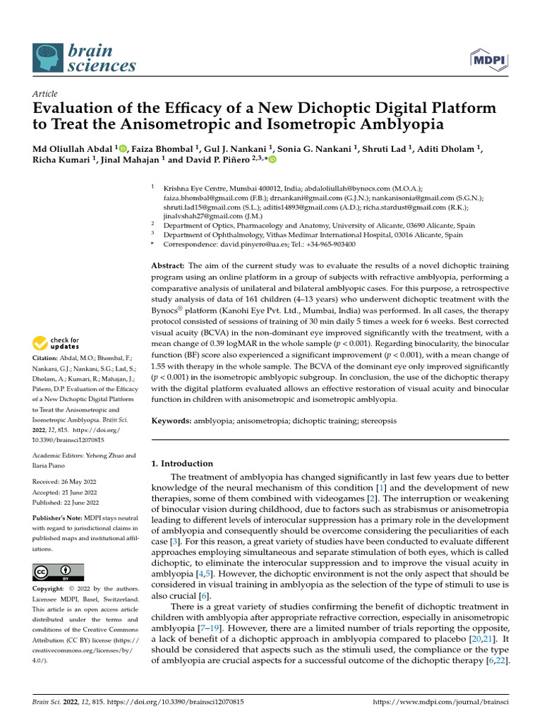 Evaluation of The Efficacy of A New Dichoptic Digital Platform To Treat ...