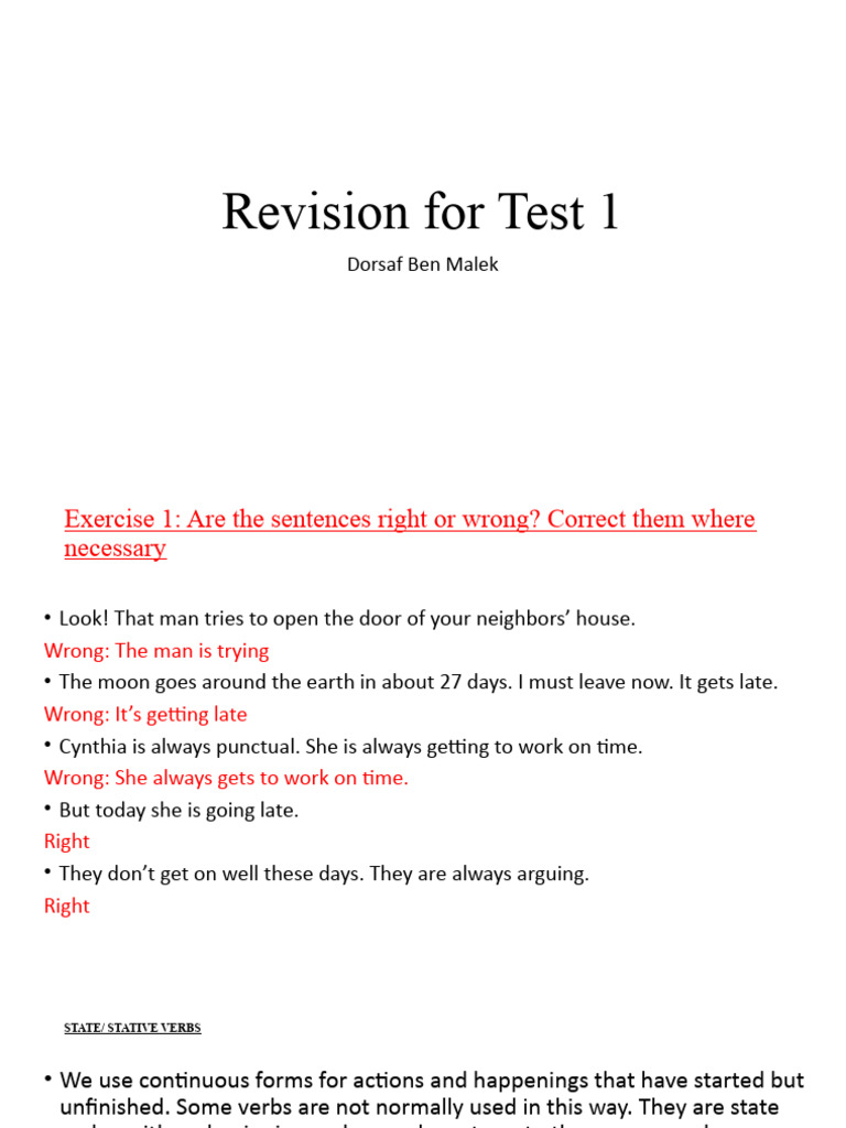 Revision for Test 1 | Download Free PDF | Verb | Linguistics