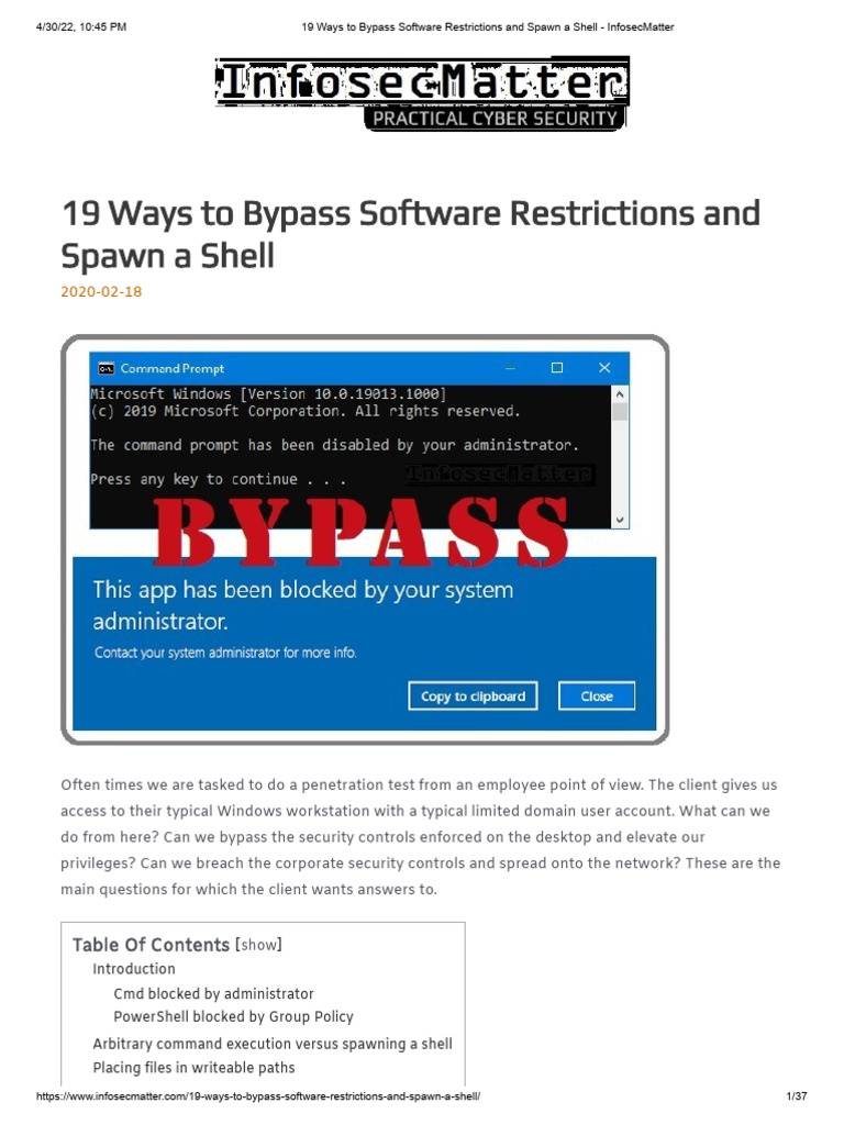 19 Ways To Bypass Software Restrictions and Spawn A Shell | PDF | Command Line Interface | Shell ...