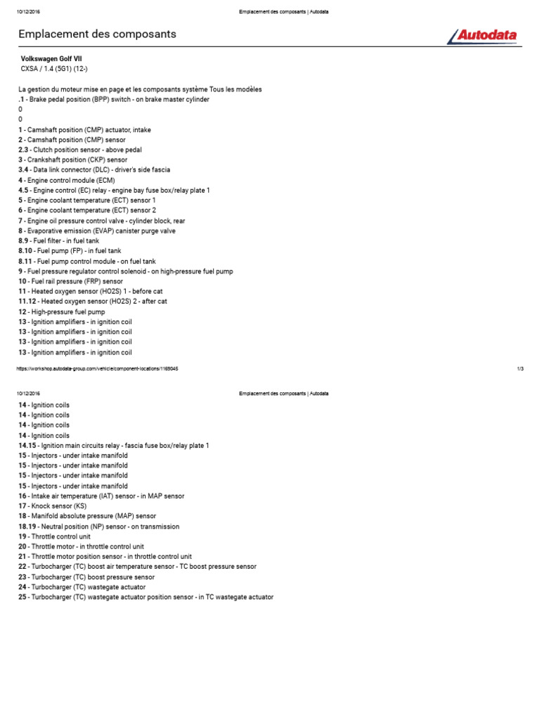 Emplacement des composants _ Autodata | PDF | Turbocharger | Throttle