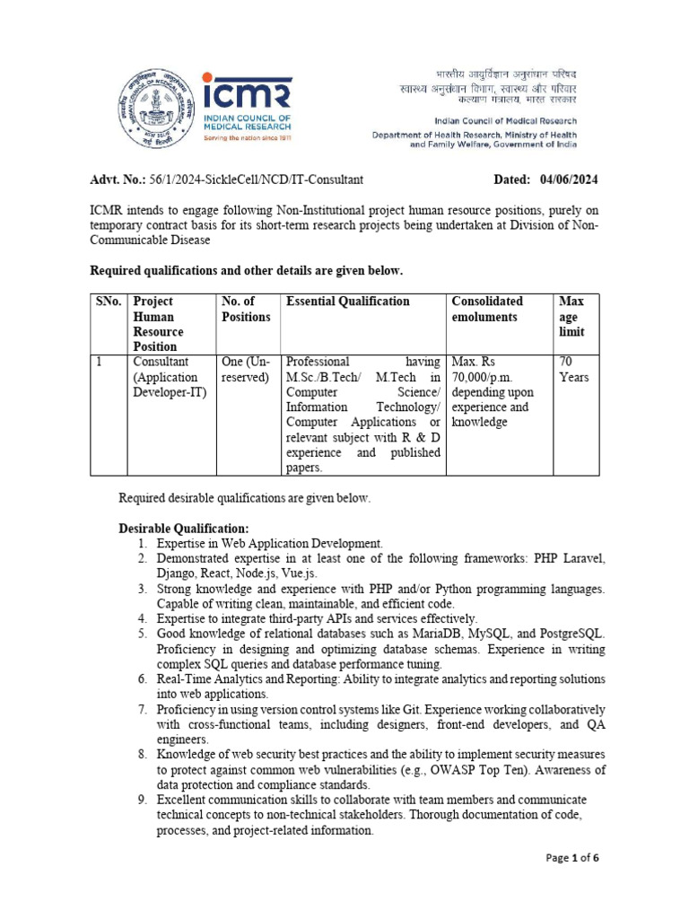 Advt SCD IT Consultant 2024 | PDF | Databases | Computing