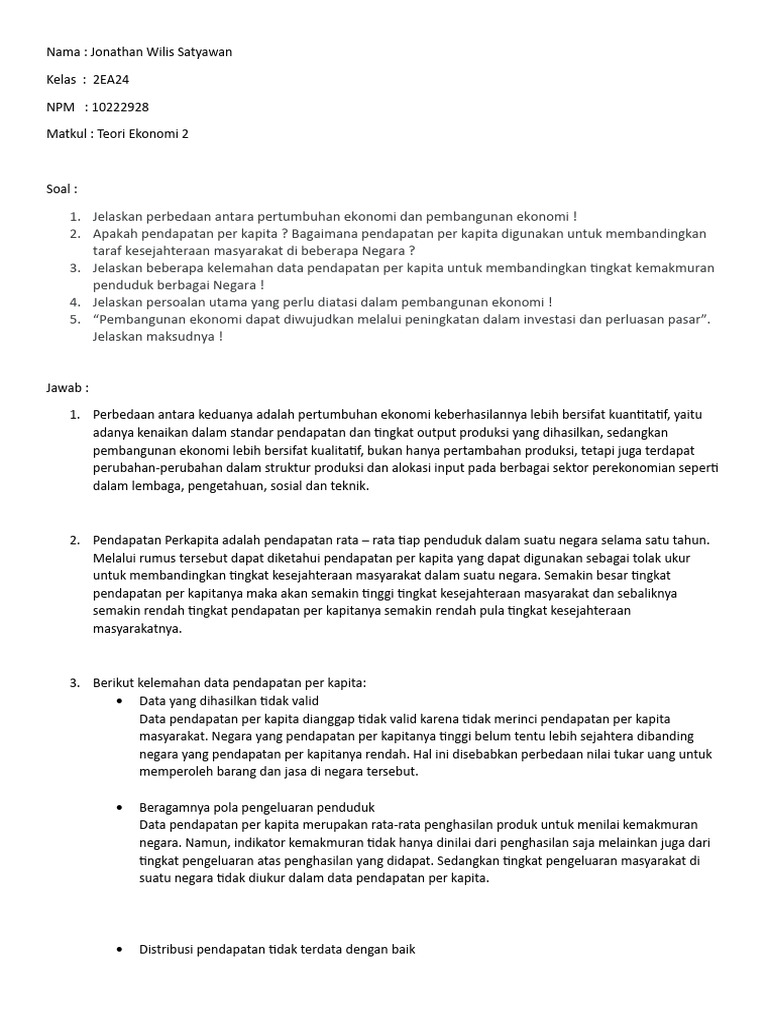 Tugas Teori Ekonomi 2 - M9 - Jonathan Wilis Satyawan - 10222928 - 2EA24 | PDF