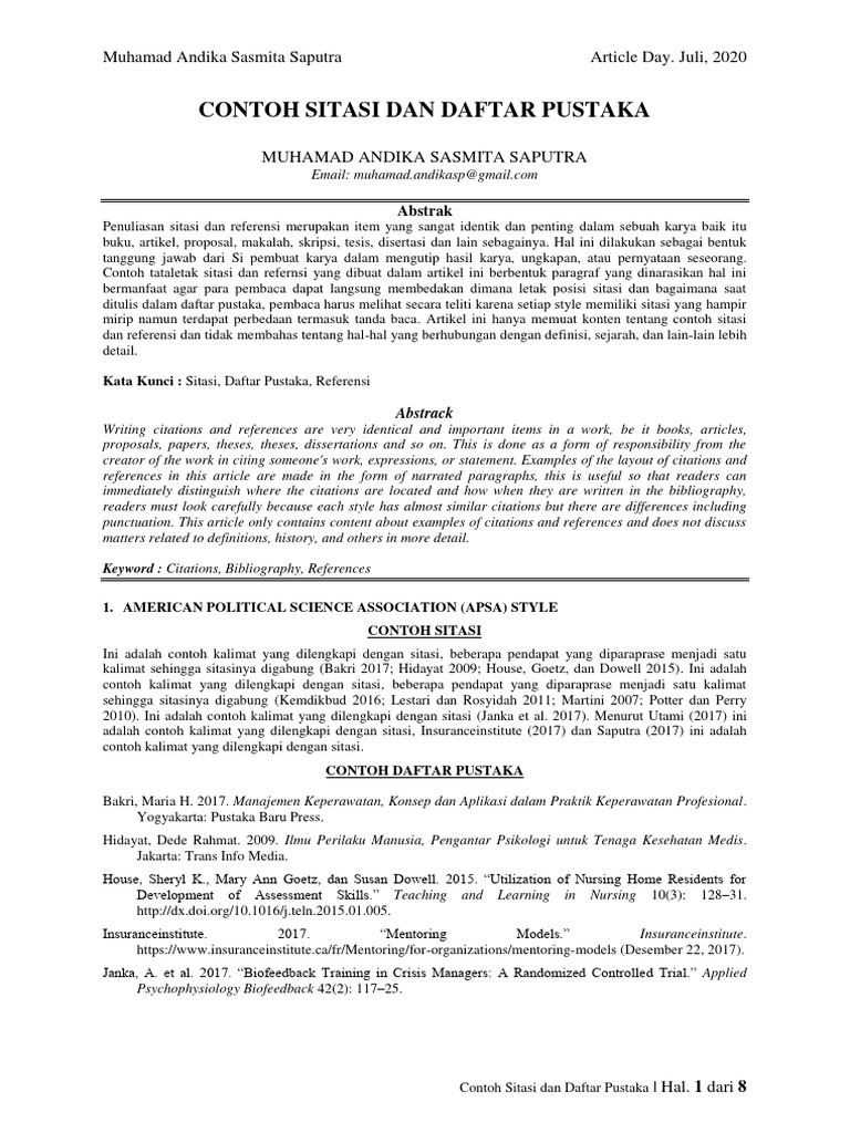 Contoh Sitasi Dan Daftar Pustaka | PDF