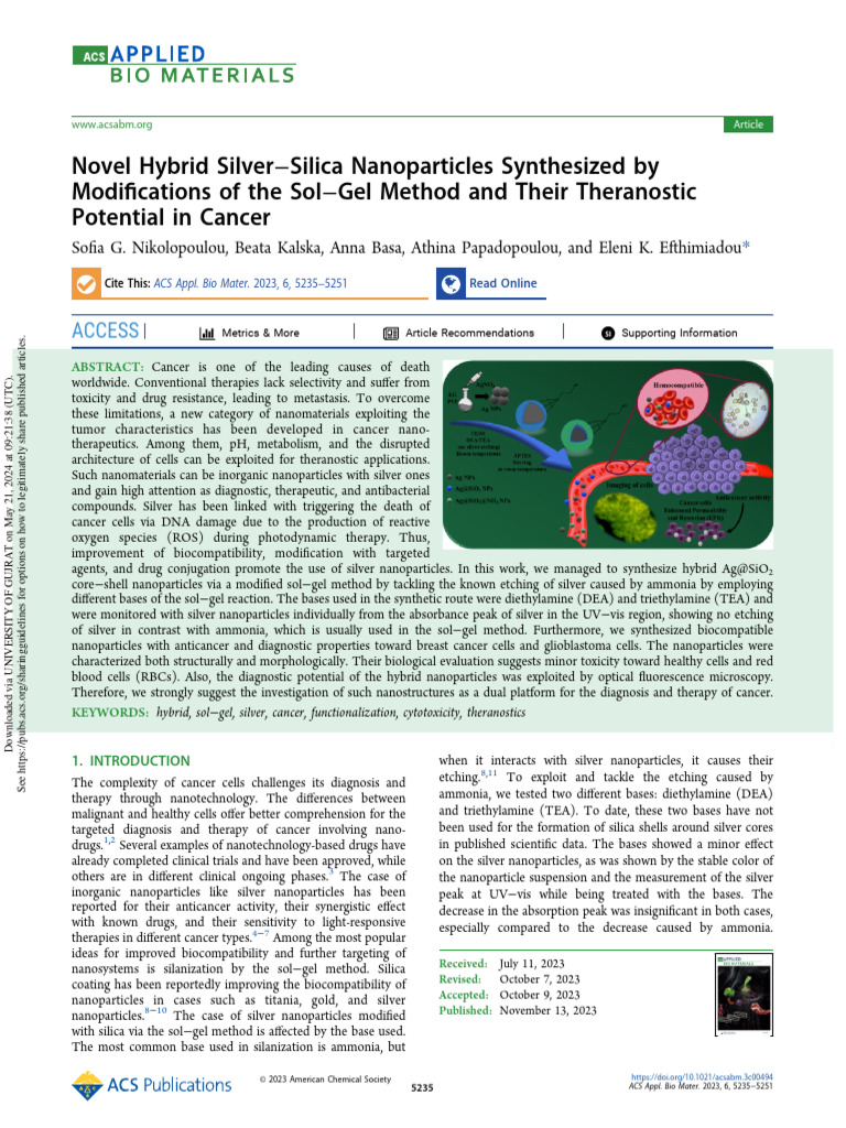 Nikolopoulou Et Al 2023 Novel Hybrid Silver Silica Nanoparticles ...
