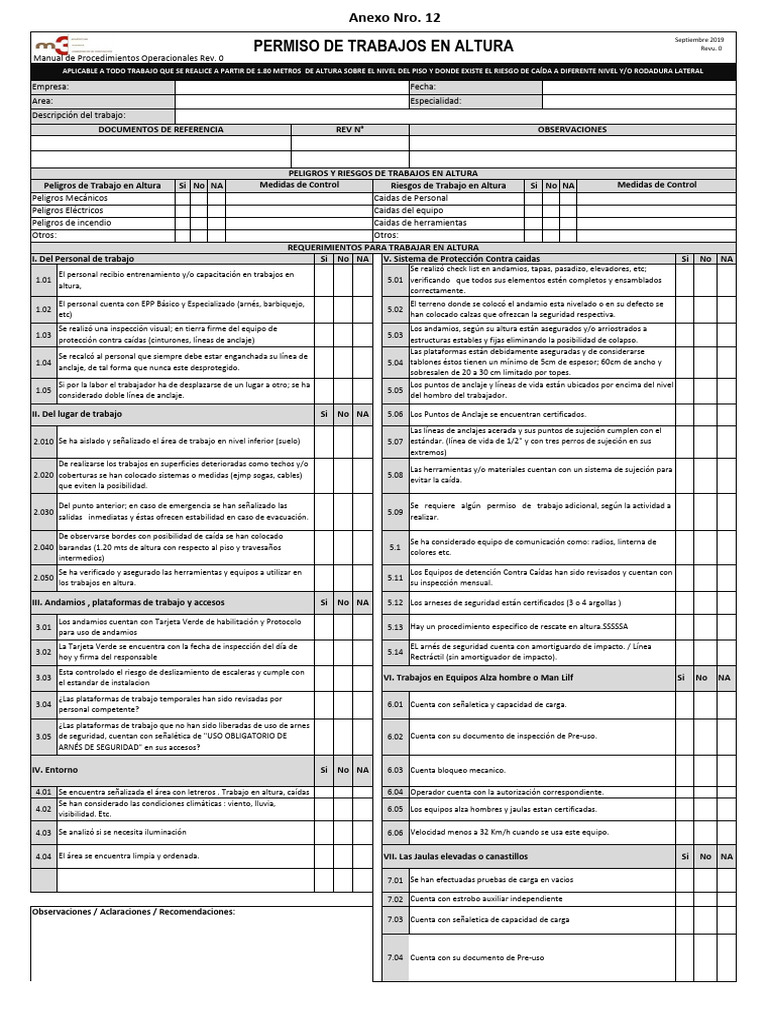 Anexo_Nro_12_Permiso_para_trabajos_en_Altura | Descargar gratis PDF ... Anexo_Nro_12_Permiso_para_trabajos_en_Altura | Descargar gratis PDF ...
