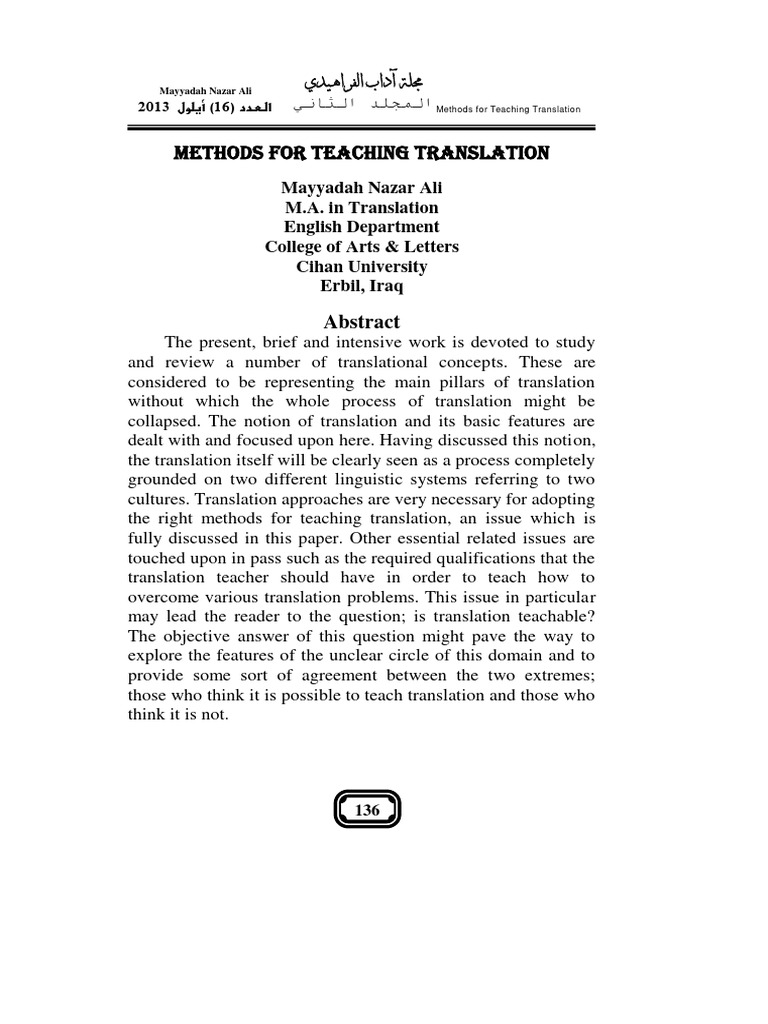 Methods of Teaching Translation | PDF | Translations | Linguistics