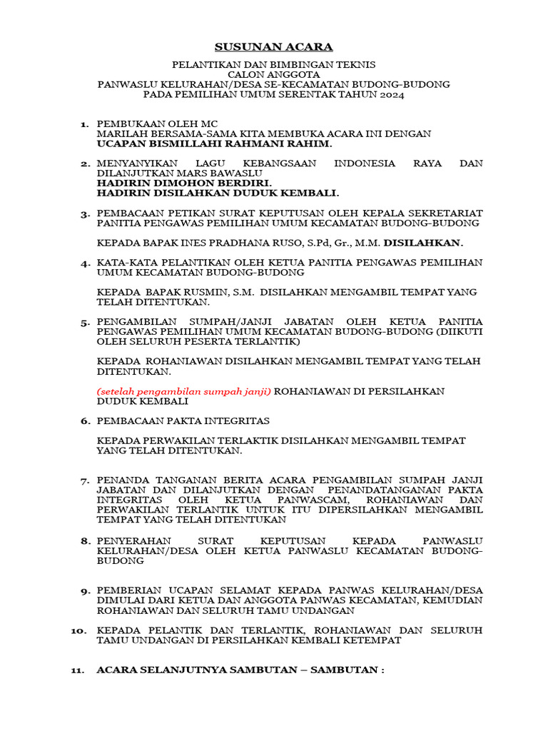 Susunan Acara PeLantikan PKD-1 | PDF